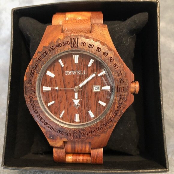 BeWell | Accessories | Bewell Mens Wood Watch Handmade Date Display ...